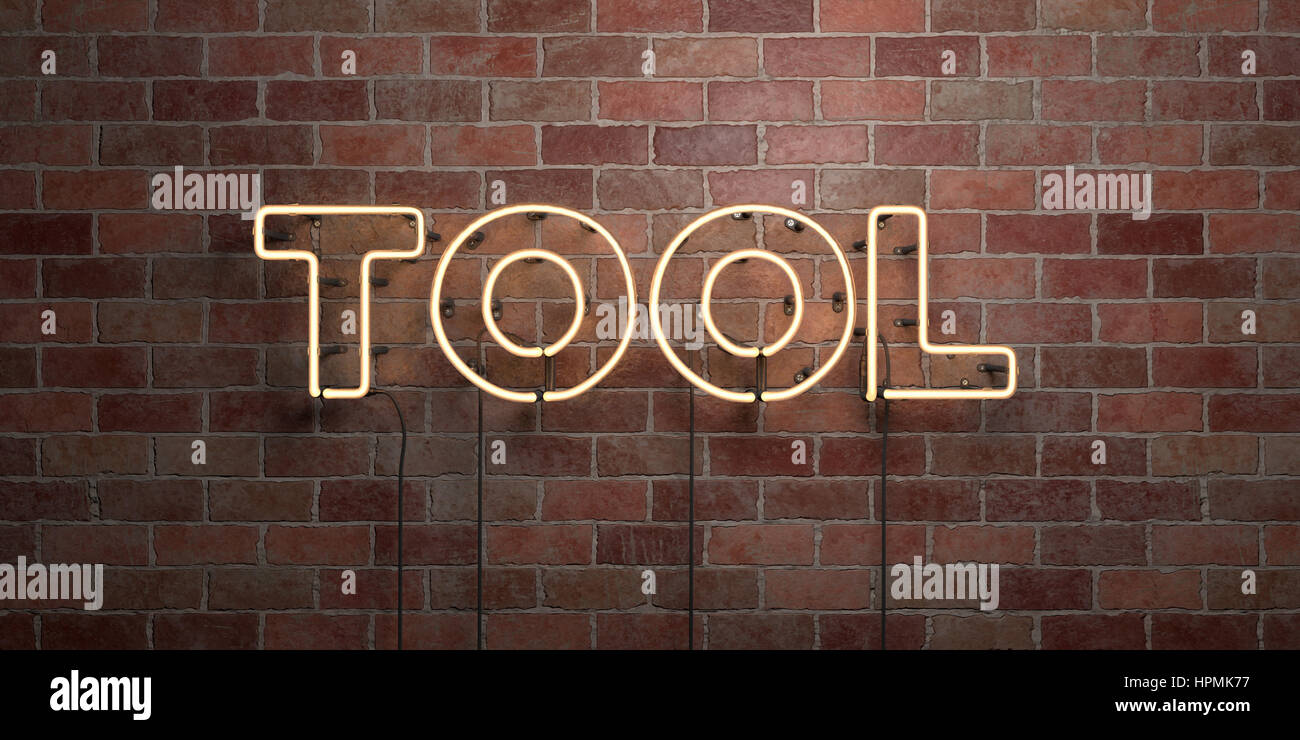 TOOL - fluorescent Neon tube Sign on brickwork - Front view - 3D ...