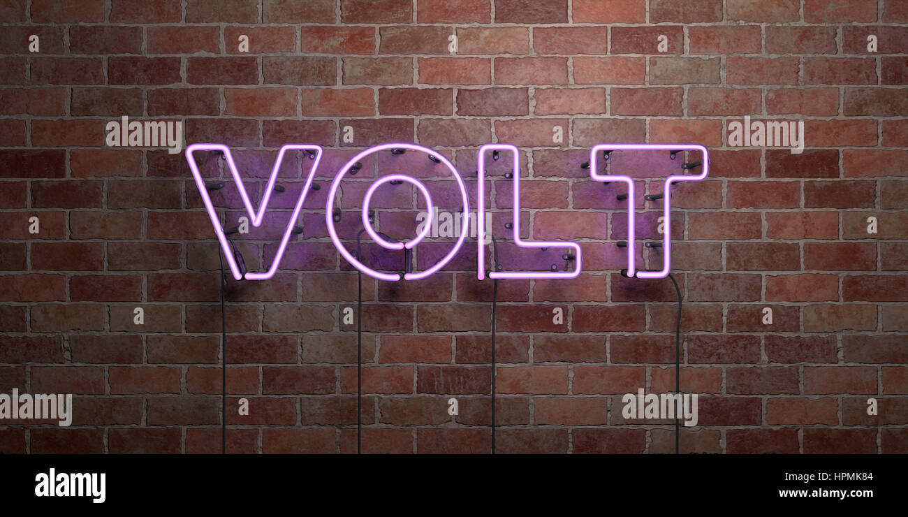 VOLT - fluorescent Neon tube Sign on brickwork - Front view - 3D ...