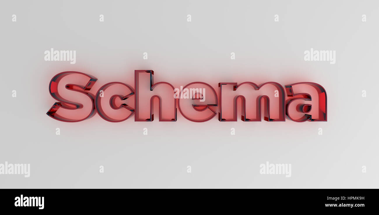 Schema - Red glass text on white background - 3D rendered royalty free ...