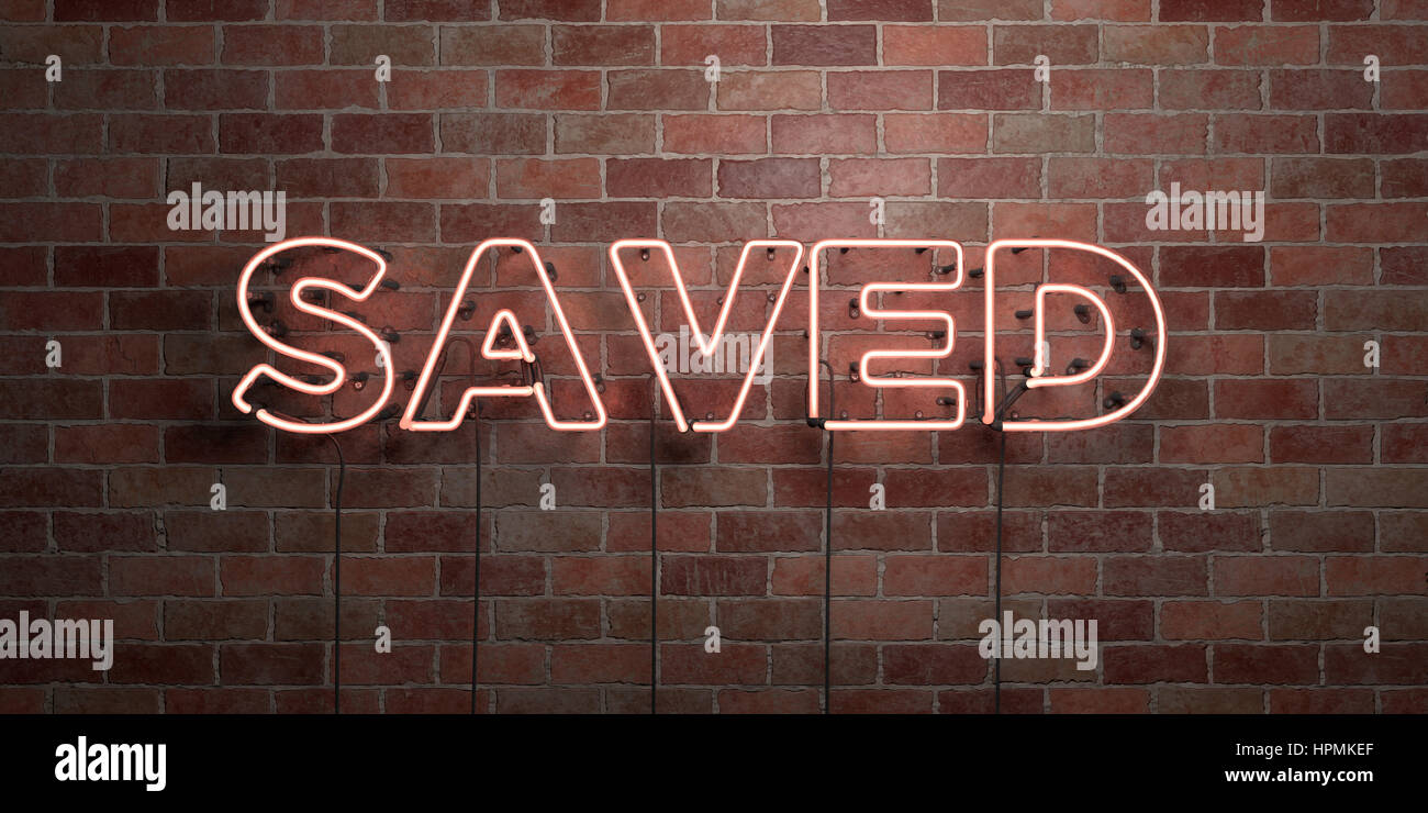 SAVED - fluorescent Neon tube Sign on brickwork - Front view - 3D ...