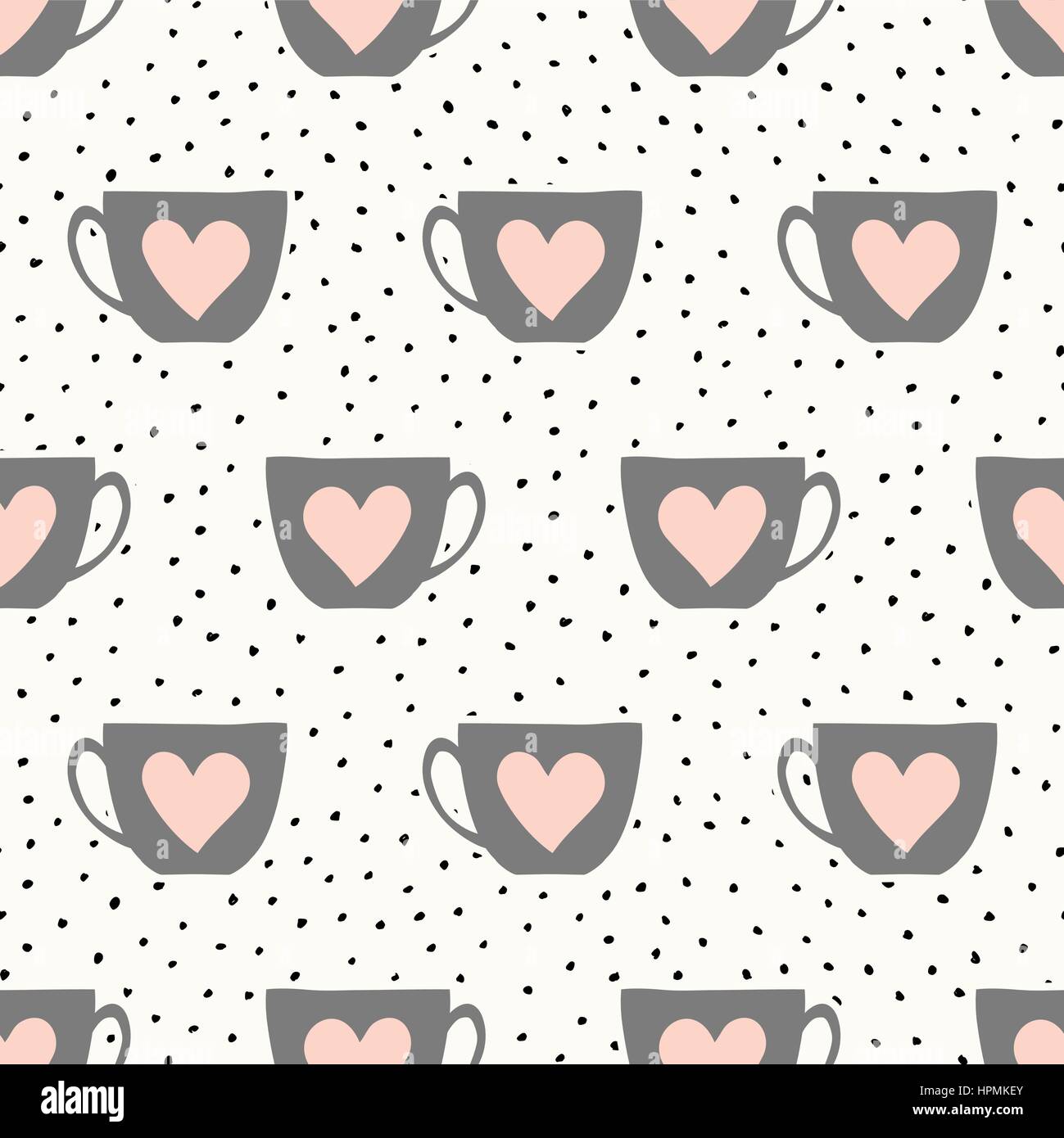 Seamless repeating pattern with cute cups in gray and pastel pink on ...