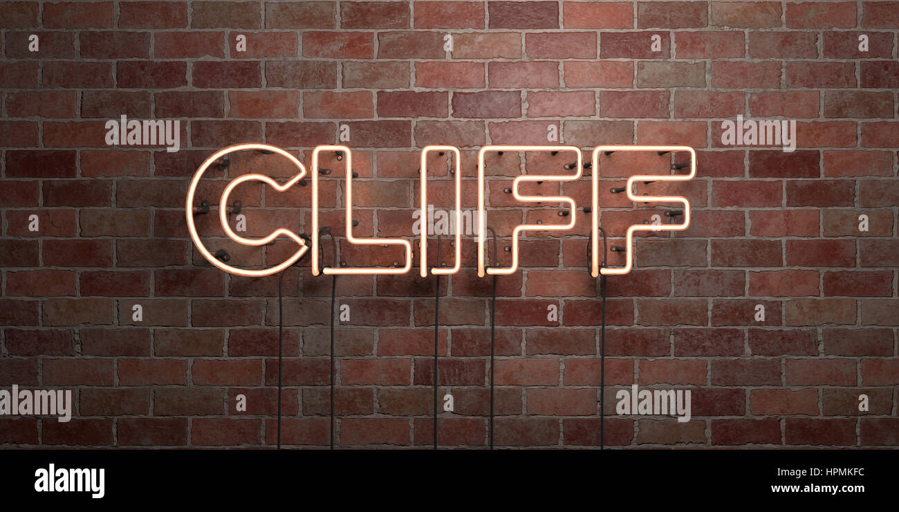CLIFF - fluorescent Neon tube Sign on brickwork - Front view - 3D ...
