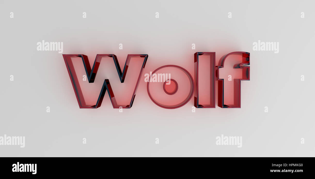 Wolf - Red glass text on white background - 3D rendered royalty free ...