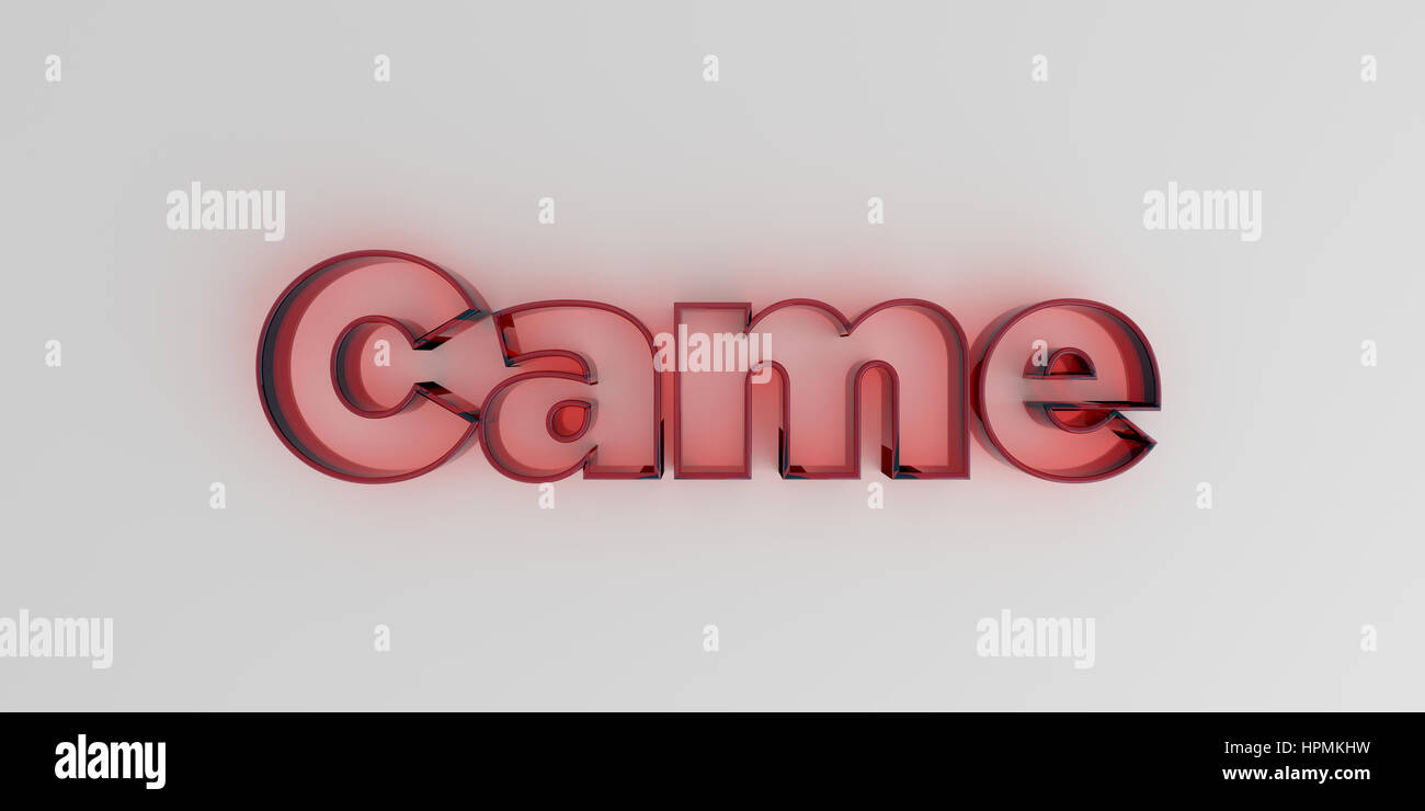 Came - Red glass text on white background - 3D rendered royalty free ...