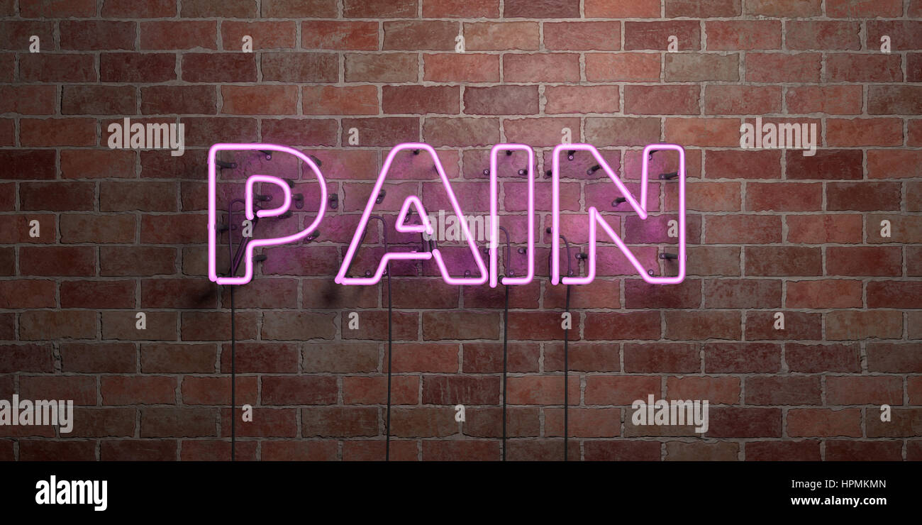 PAIN - fluorescent Neon tube Sign on brickwork - Front view - 3D ...