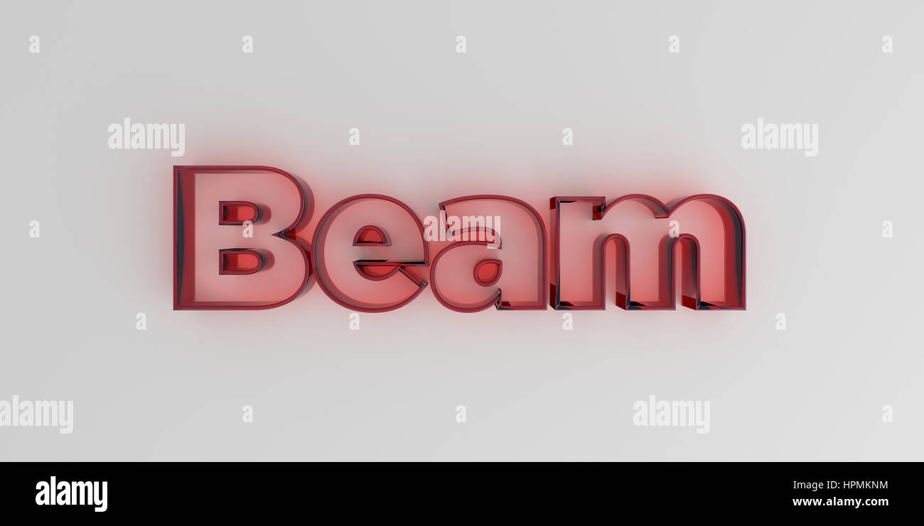 Beam - Red glass text on white background - 3D rendered royalty free ...
