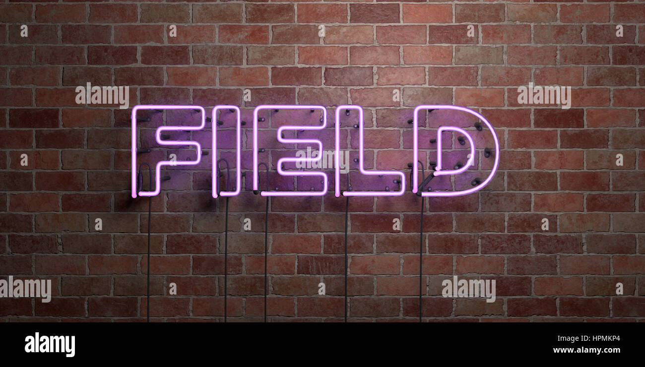 FIELD - fluorescent Neon tube Sign on brickwork - Front view - 3D ...