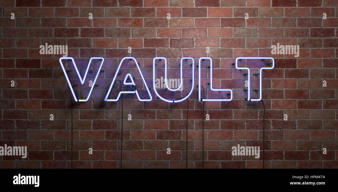 VAULT - fluorescent Neon tube Sign on brickwork - Front view - 3D ...