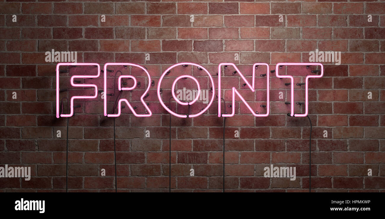 FRONT - fluorescent Neon tube Sign on brickwork - Front view - 3D ...