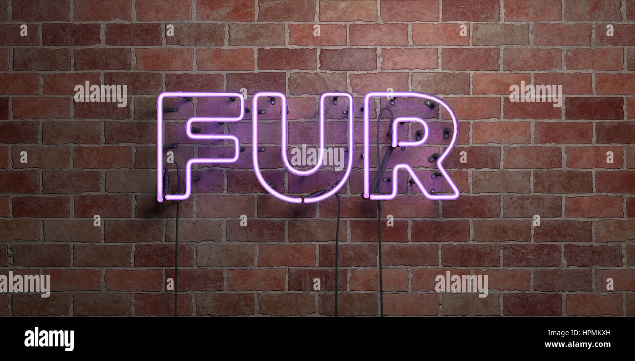 FUR - fluorescent Neon tube Sign on brickwork - Front view - 3D ...