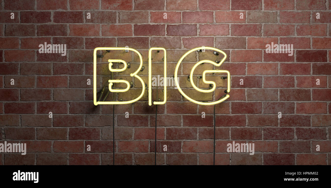 BIG - fluorescent Neon tube Sign on brickwork - Front view - 3D ...