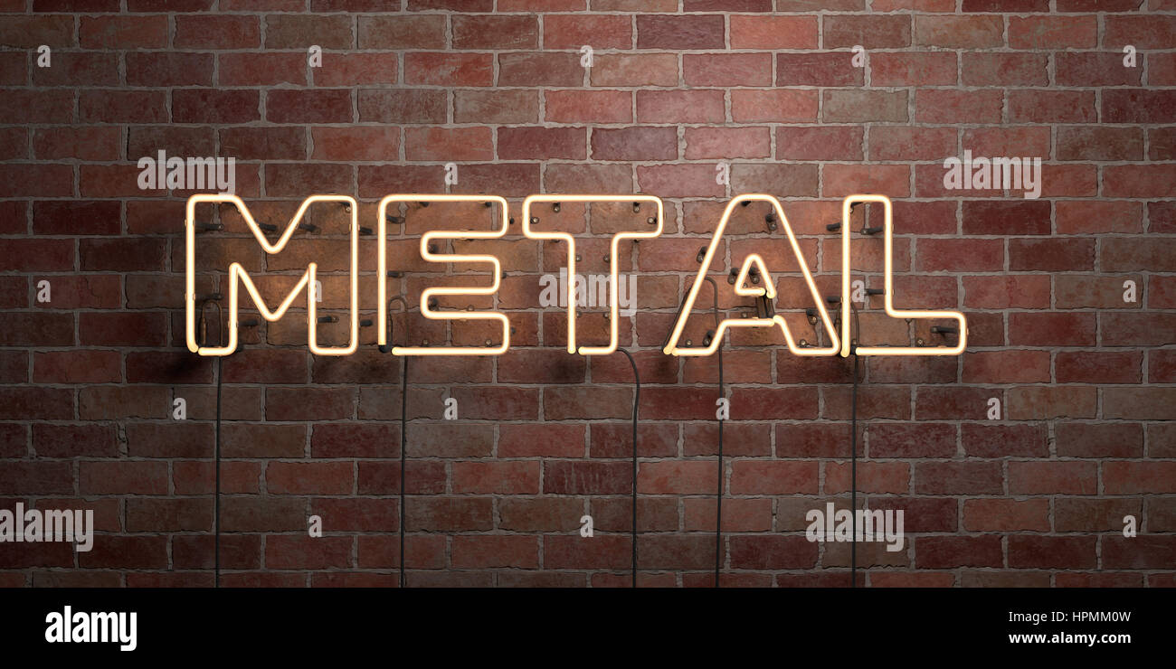 METAL - fluorescent Neon tube Sign on brickwork - Front view - 3D ...