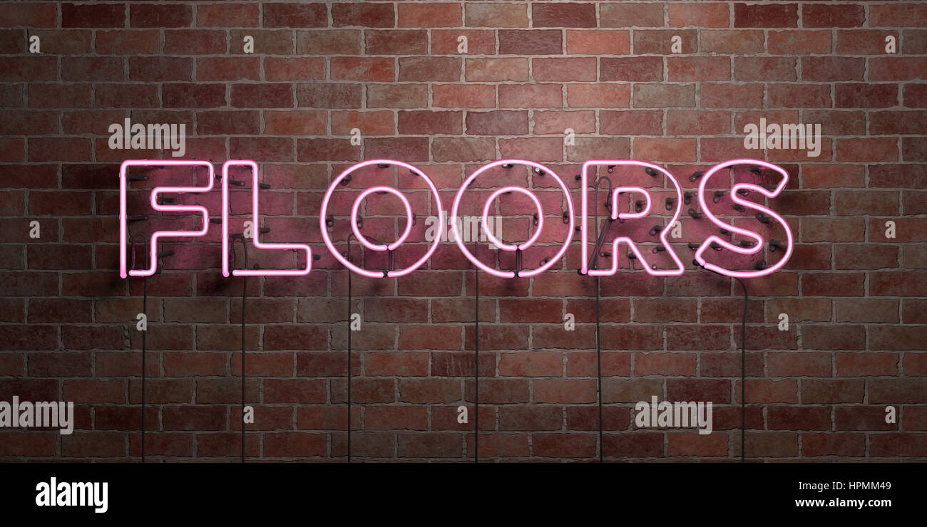 FLOORS - fluorescent Neon tube Sign on brickwork - Front view - 3D ...