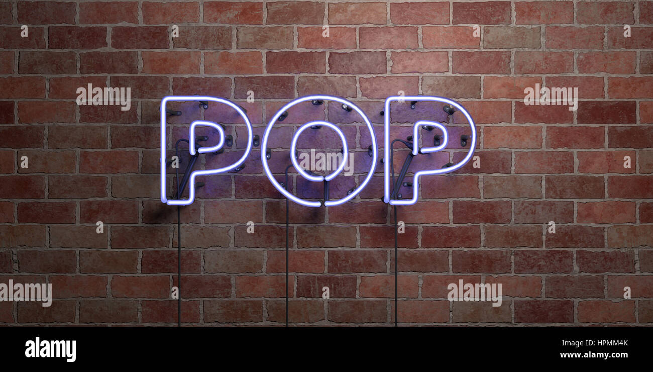 POP - fluorescent Neon tube Sign on brickwork - Front view - 3D ...