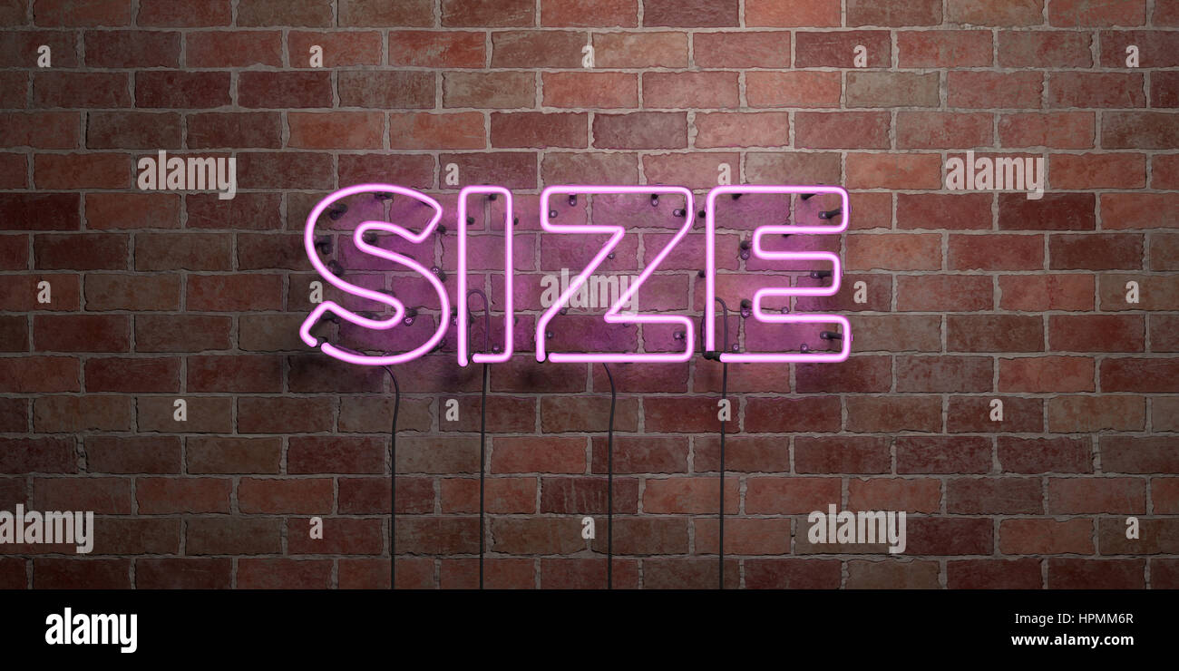 SIZE - fluorescent Neon tube Sign on brickwork - Front view - 3D ...