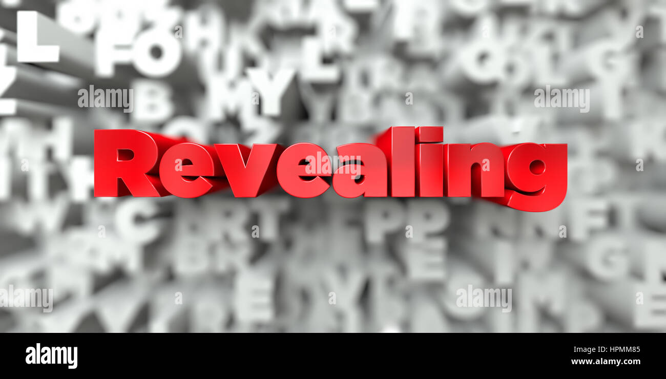 Revealing - Red text on typography background - 3D rendered royalty ...