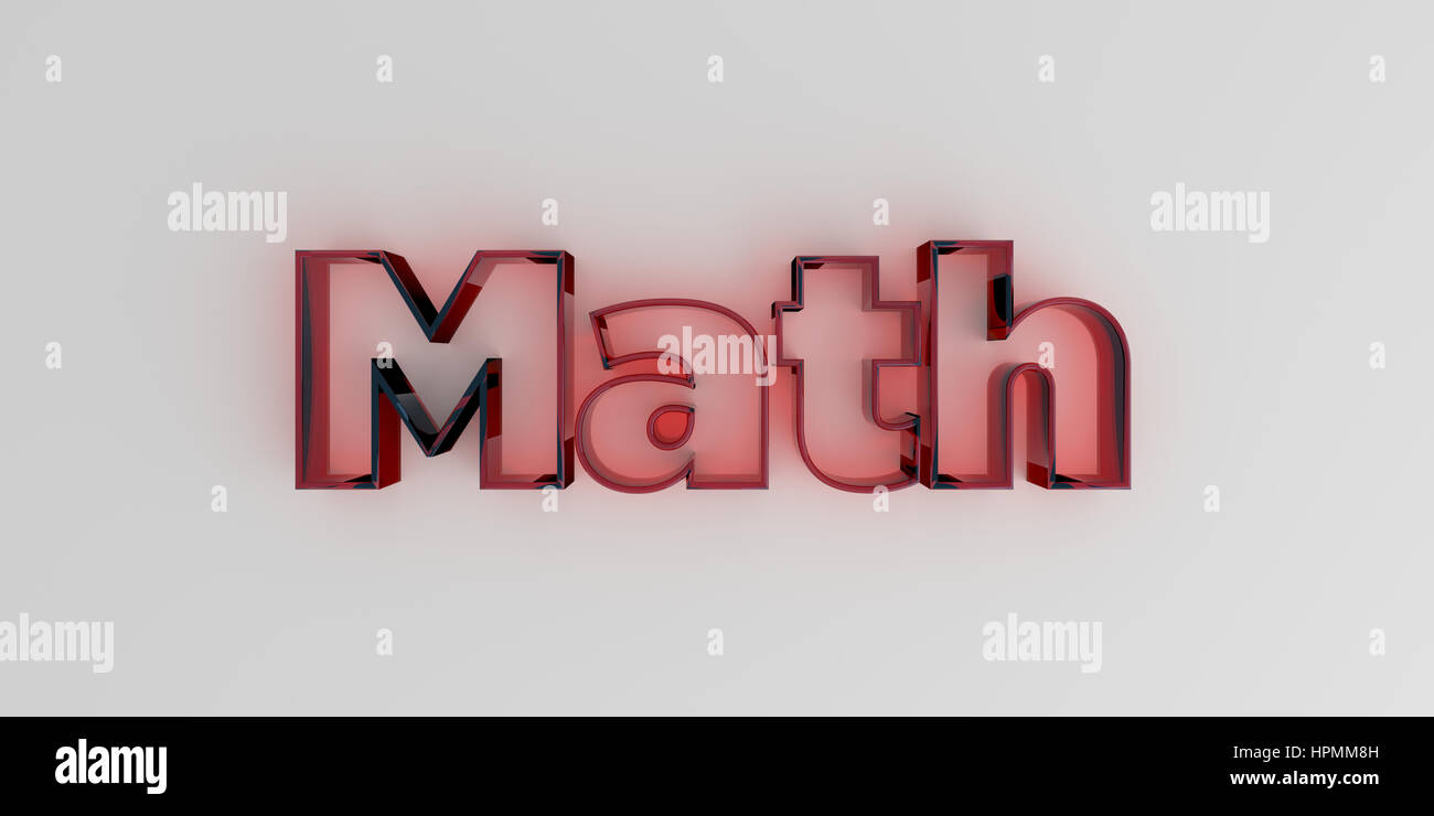 Math - Red glass text on white background - 3D rendered royalty free ...