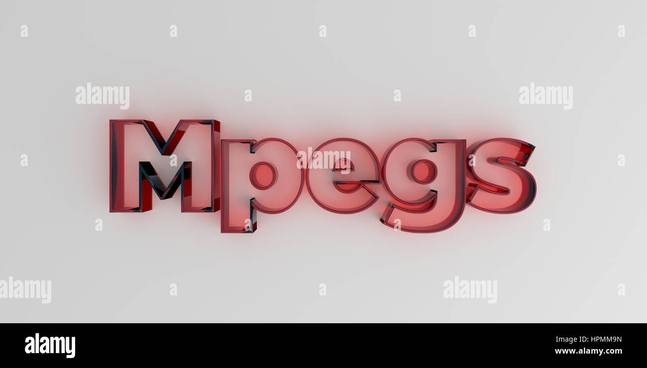 Mpegs - Red glass text on white background - 3D rendered royalty free ...