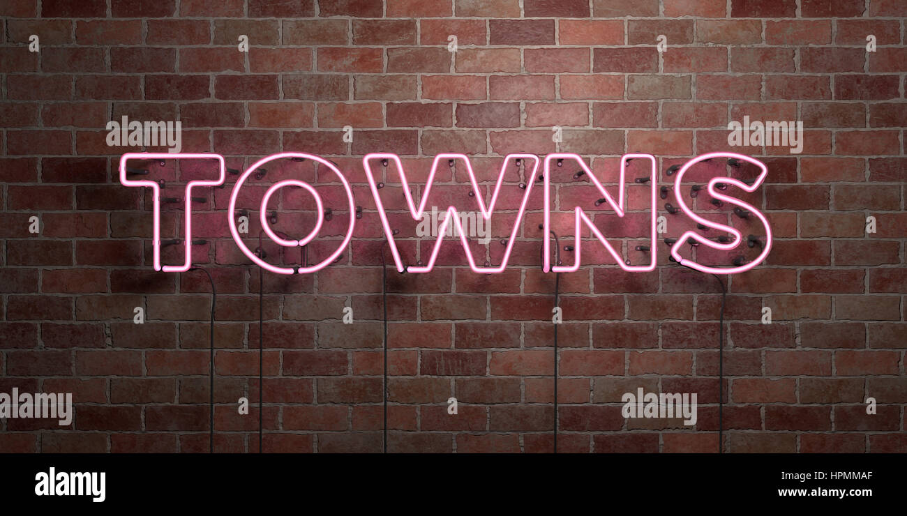 TOWNS - fluorescent Neon tube Sign on brickwork - Front view - 3D ...