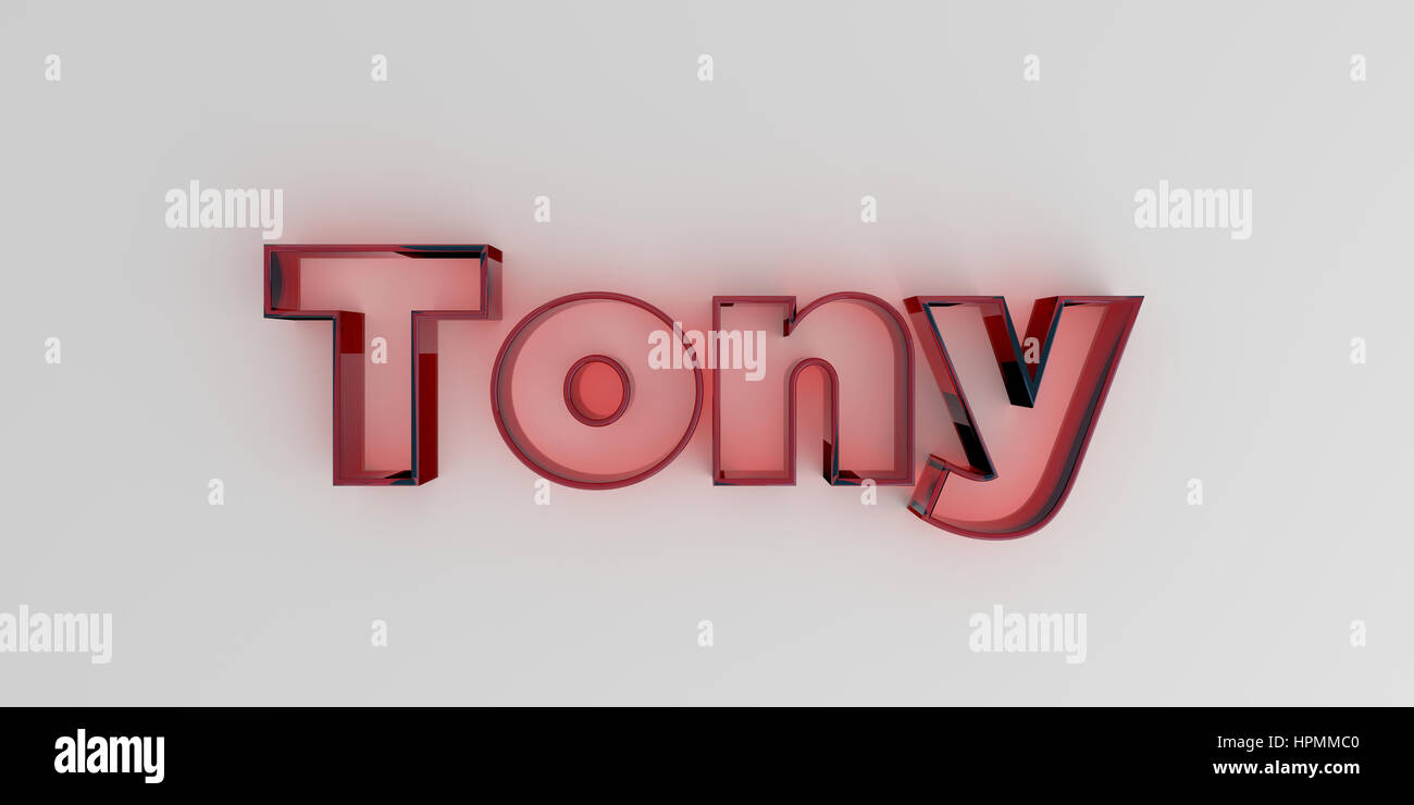Tony - Red glass text on white background - 3D rendered royalty free ...