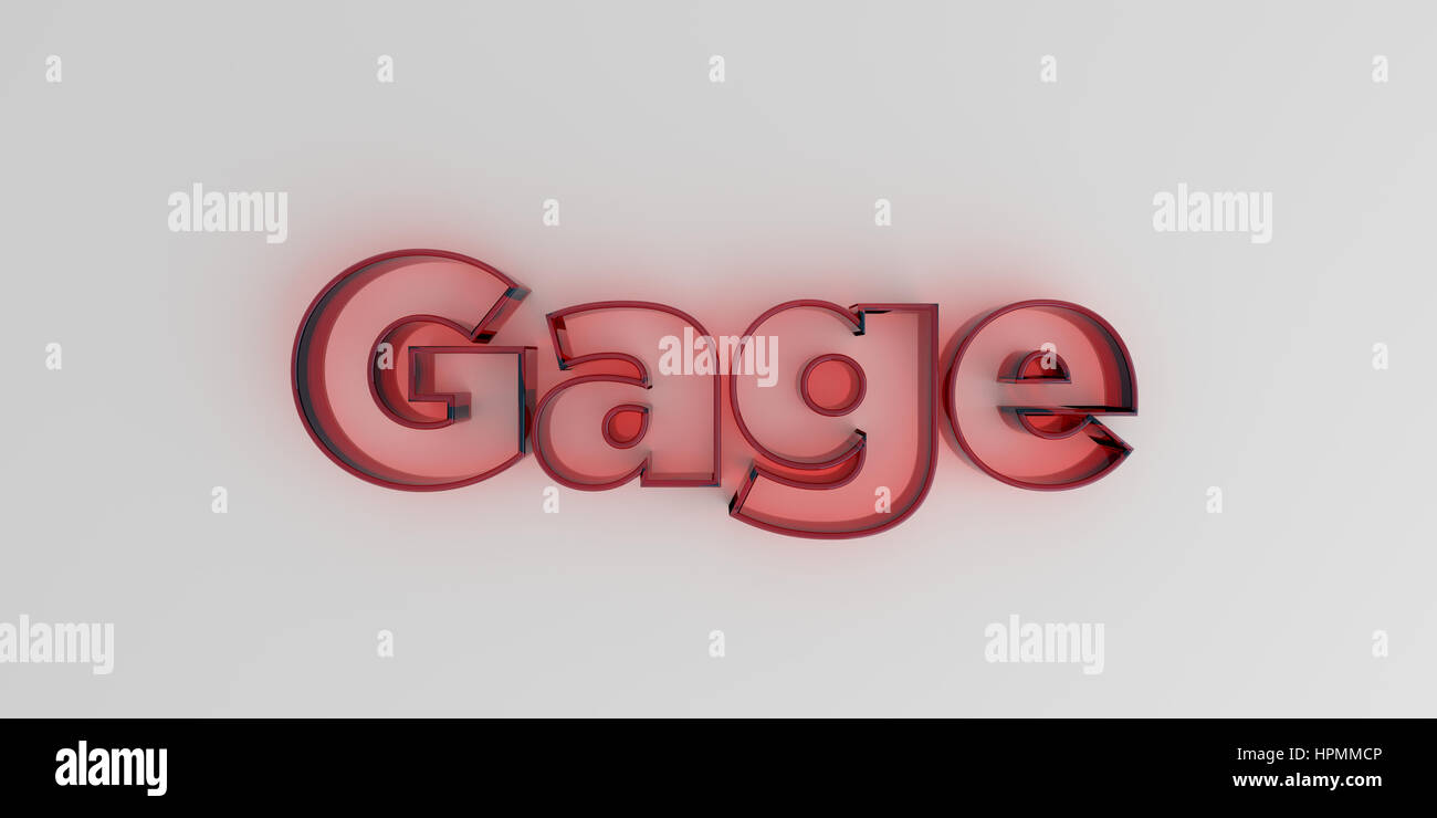 Gage - Red glass text on white background - 3D rendered royalty free ...