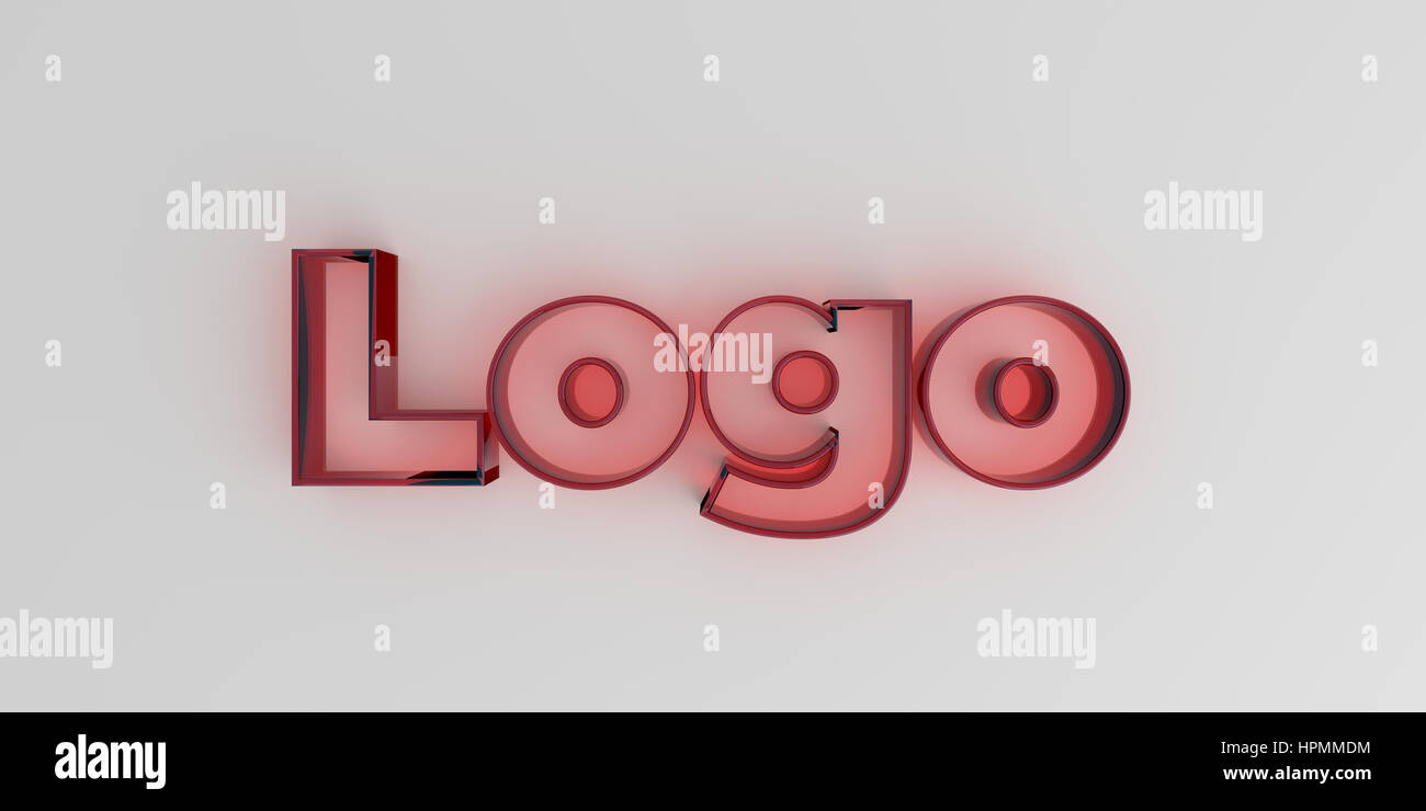 Logo - Red glass text on white background - 3D rendered royalty free ...
