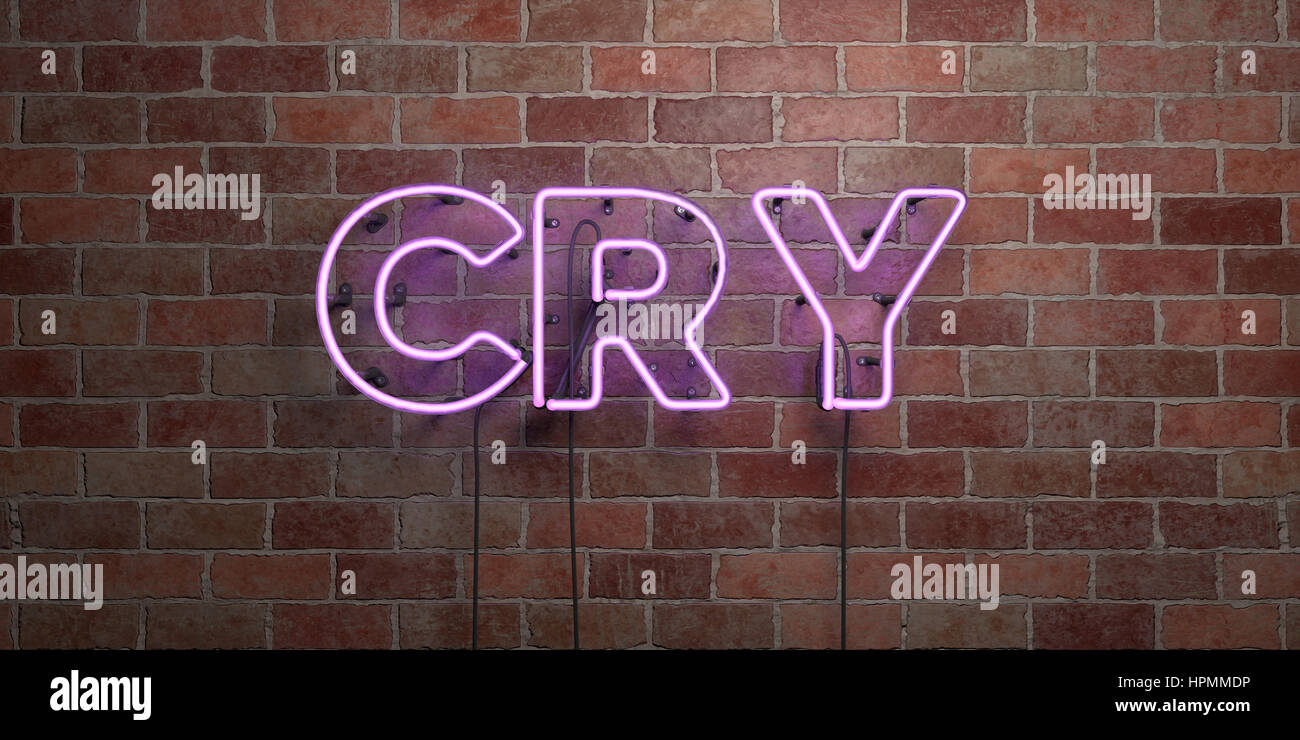 CRY - fluorescent Neon tube Sign on brickwork - Front view - 3D ...