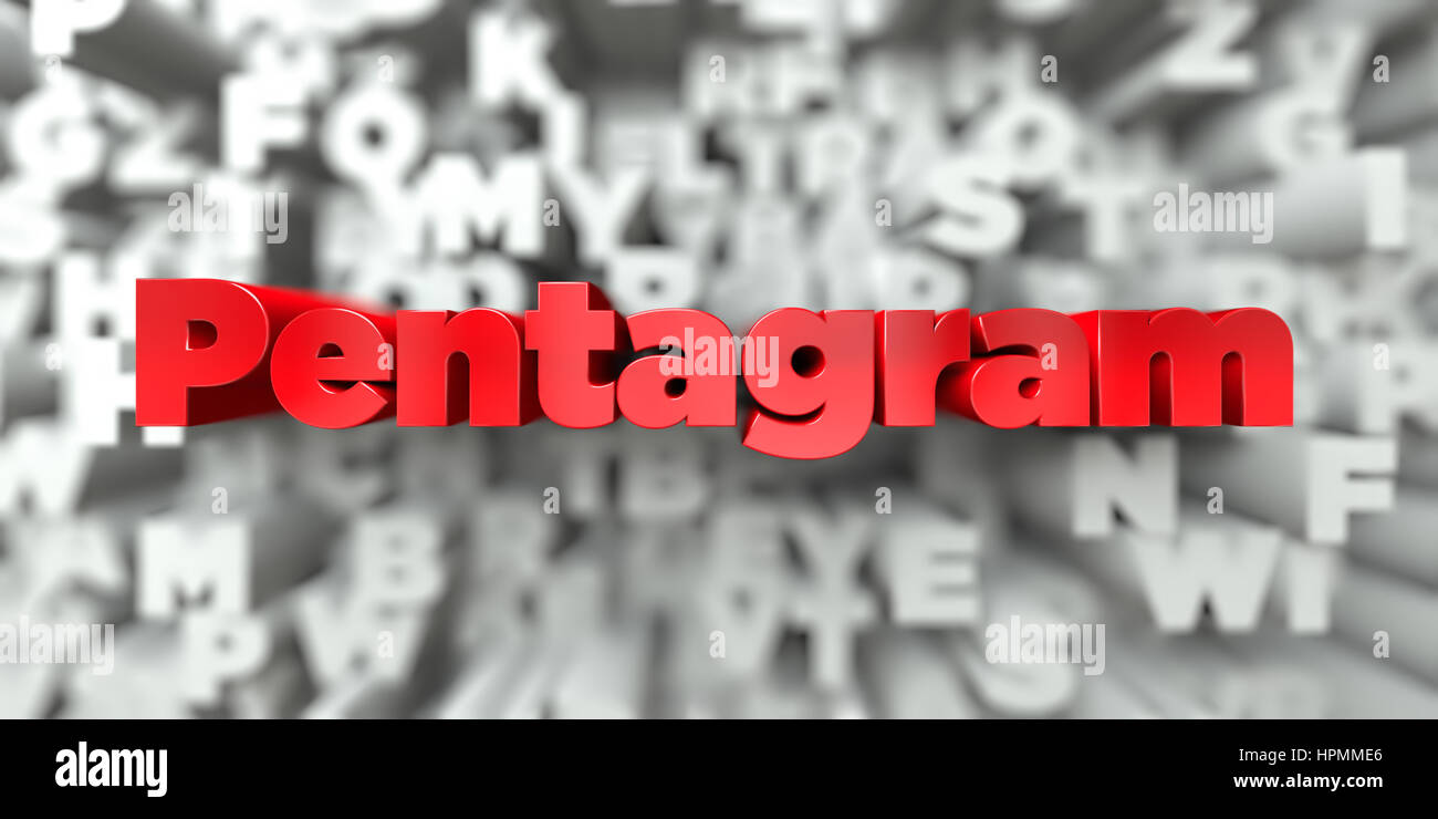 Pentagram - Red text on typography background - 3D rendered royalty ...