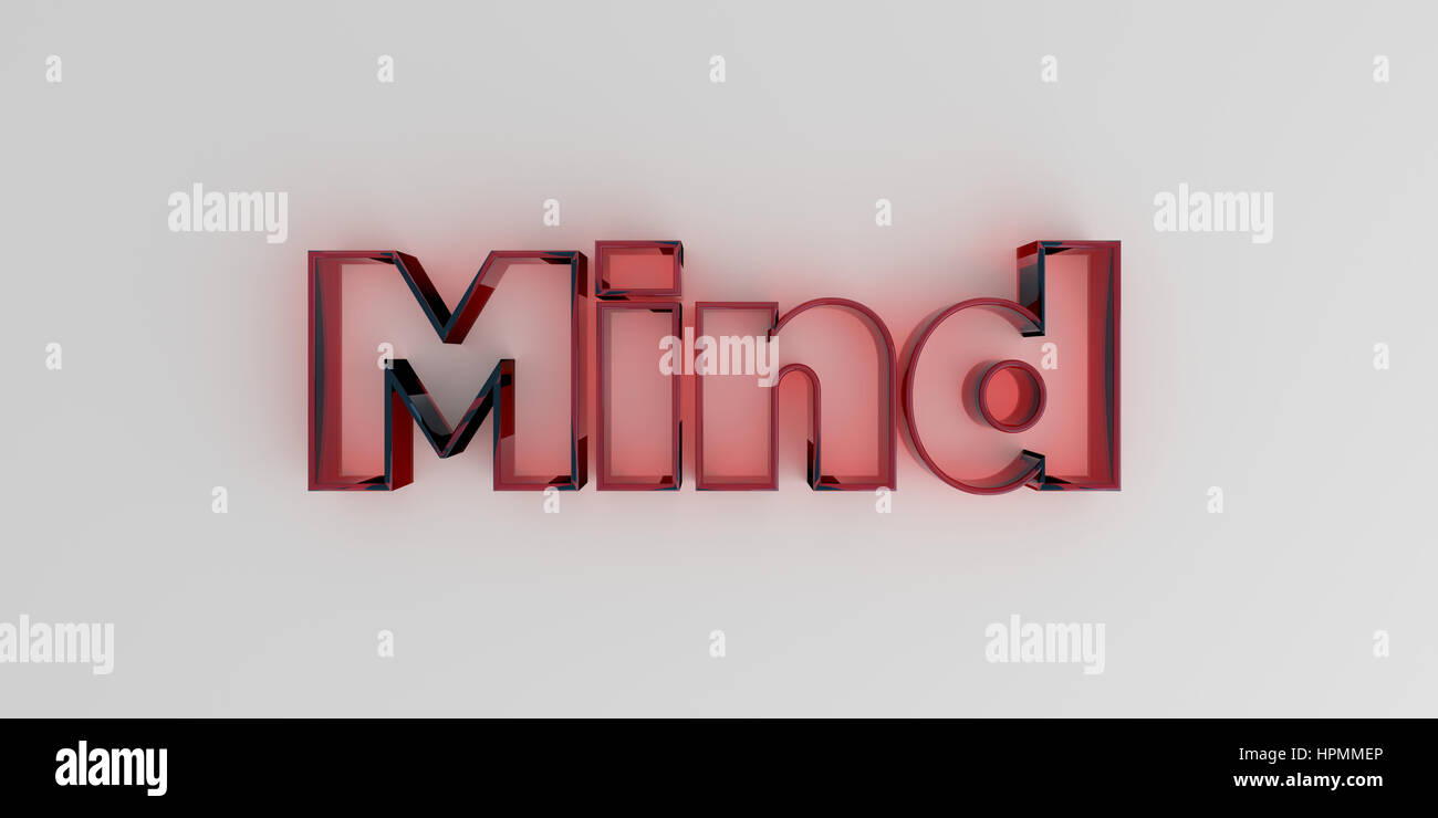Mind - Red glass text on white background - 3D rendered royalty free ...