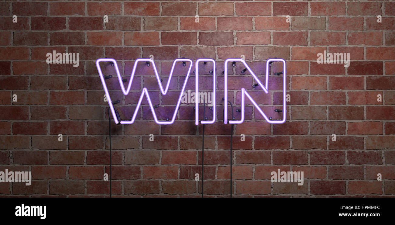 WIN - fluorescent Neon tube Sign on brickwork - Front view - 3D ...
