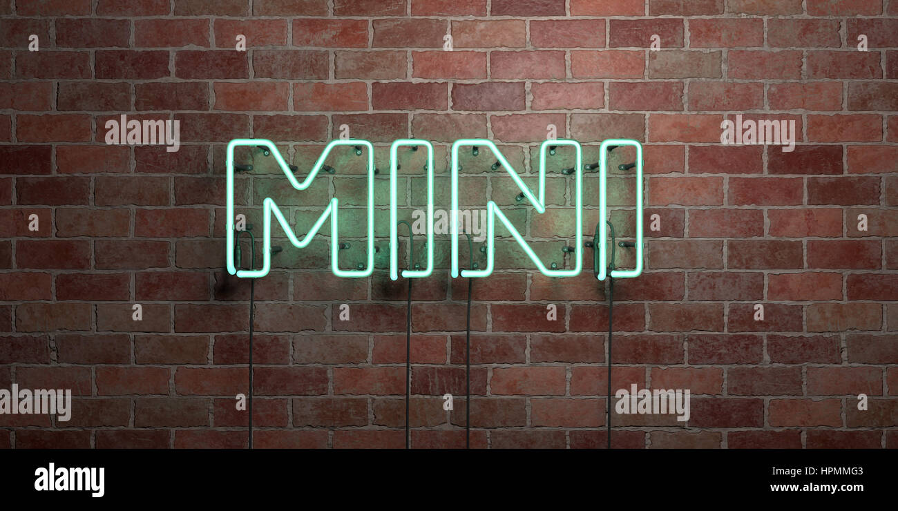 MINI - fluorescent Neon tube Sign on brickwork - Front view - 3D ...