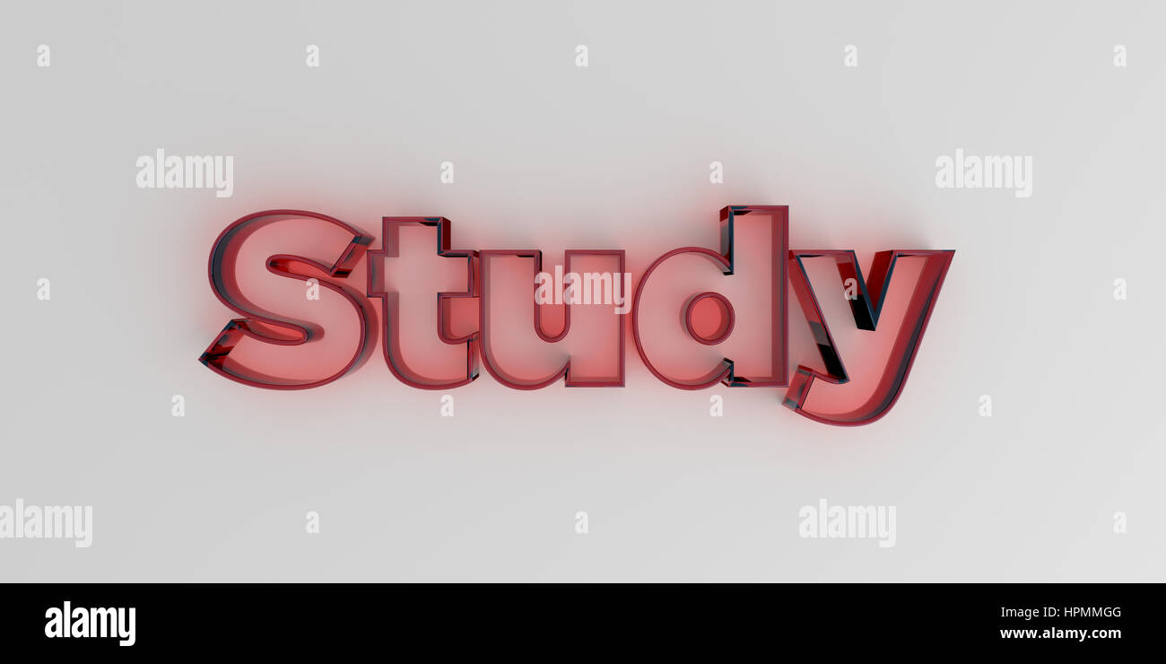 Study - Red glass text on white background - 3D rendered royalty free ...