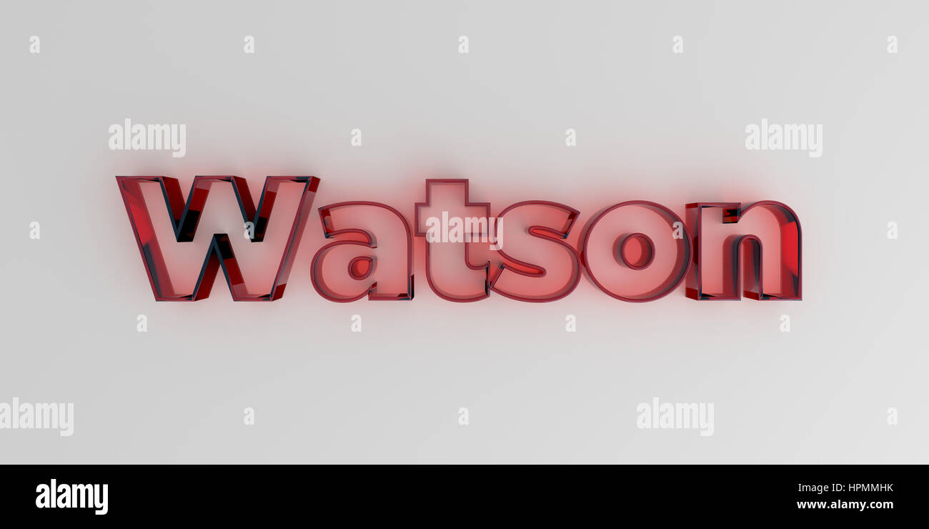 Watson - Red glass text on white background - 3D rendered royalty free ...