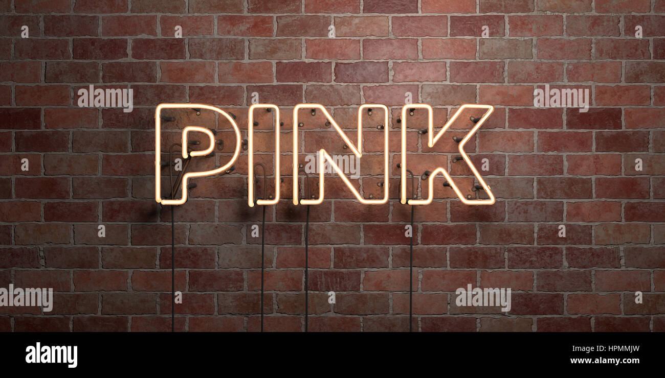 PINK - fluorescent Neon tube Sign on brickwork - Front view - 3D ...