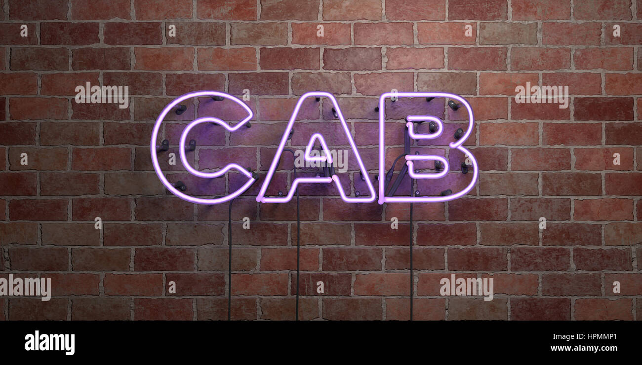 CAB - fluorescent Neon tube Sign on brickwork - Front view - 3D ...