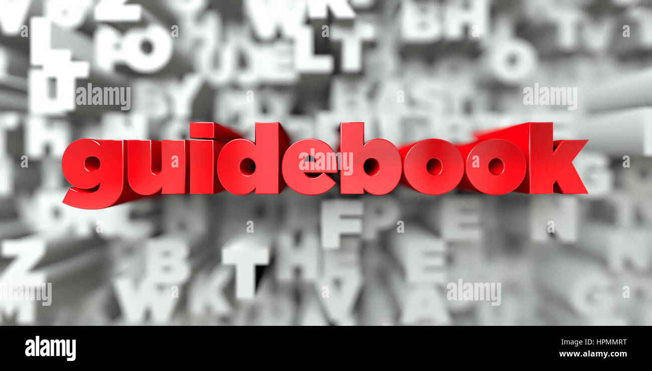 guidebook - Red text on typography background - 3D rendered royalty ...