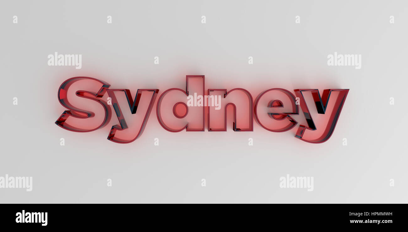 Sydney - Red glass text on white background - 3D rendered royalty free ...