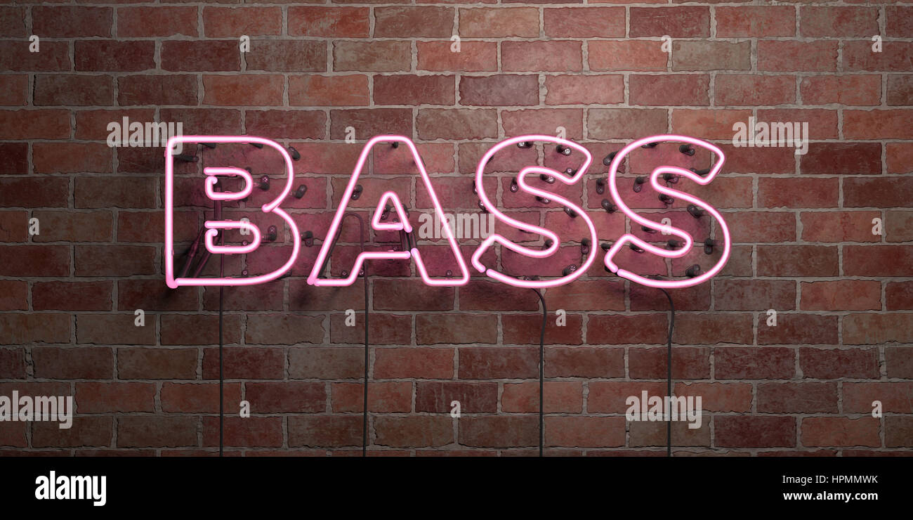 BASS - fluorescent Neon tube Sign on brickwork - Front view - 3D ...