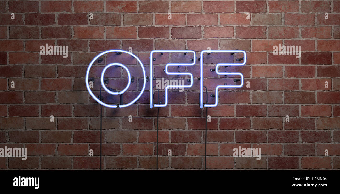 OFF - fluorescent Neon tube Sign on brickwork - Front view - 3D ...