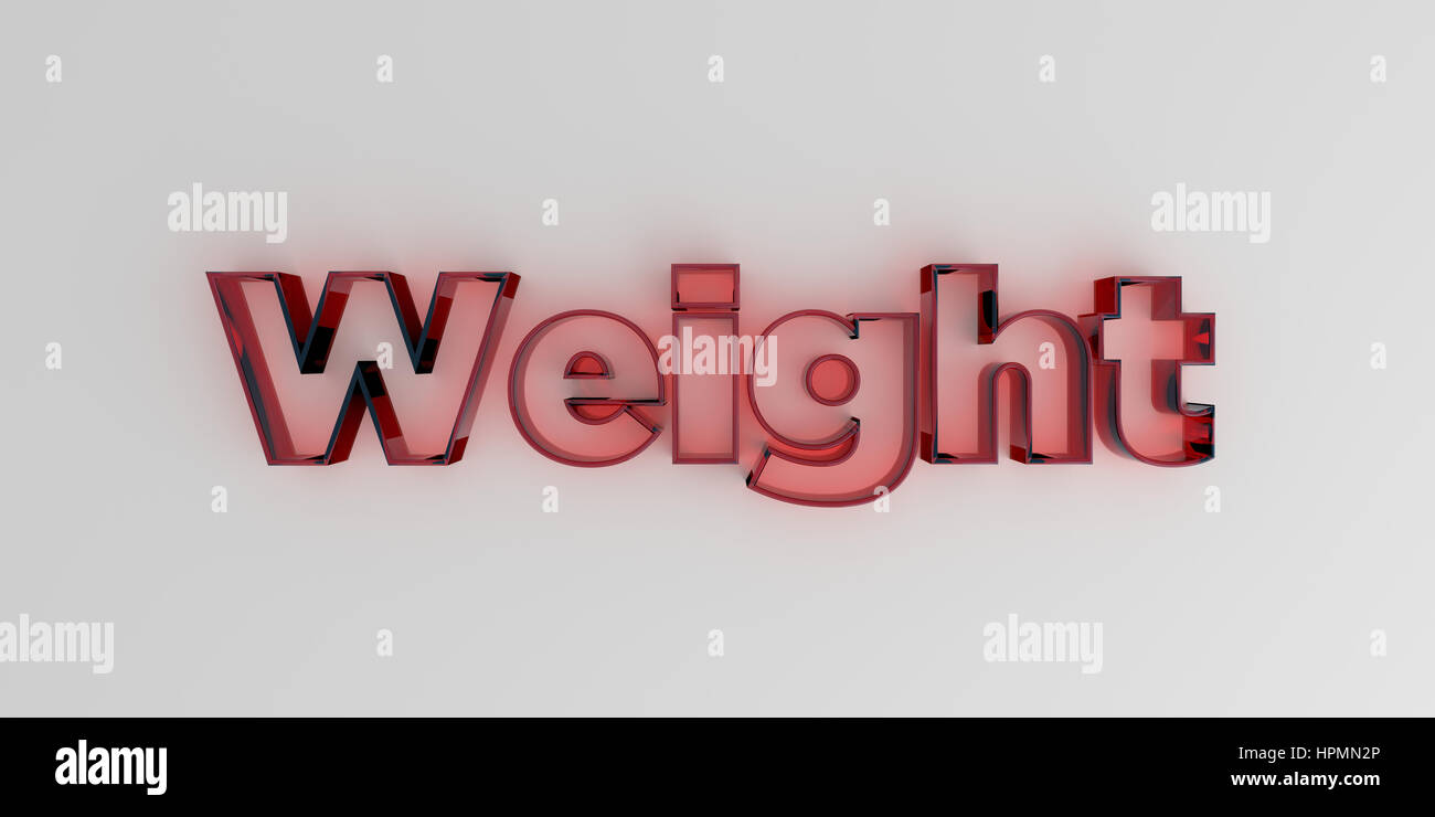 Weight - Red glass text on white background - 3D rendered royalty free ...