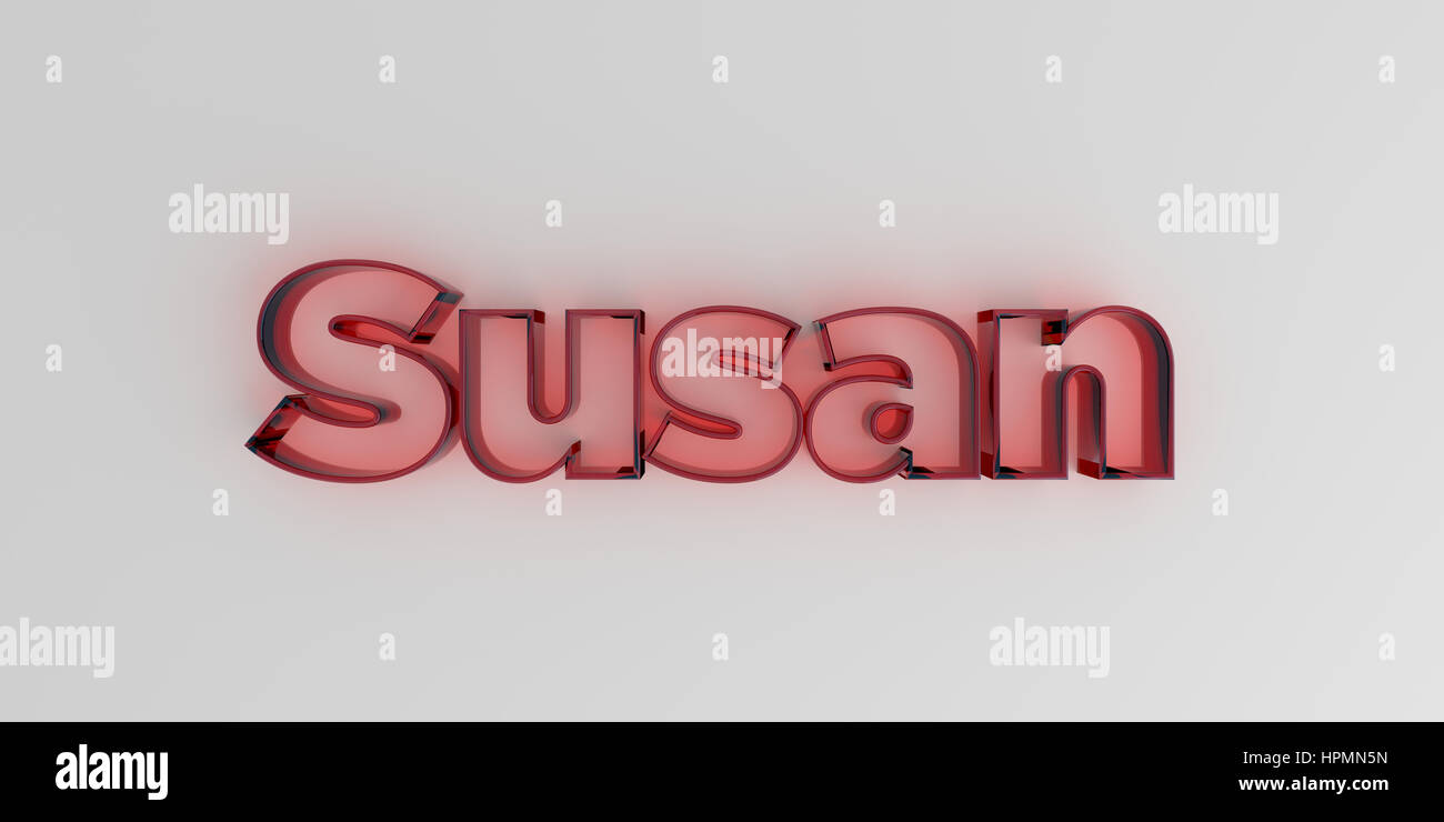 Susan - Red glass text on white background - 3D rendered royalty free ...