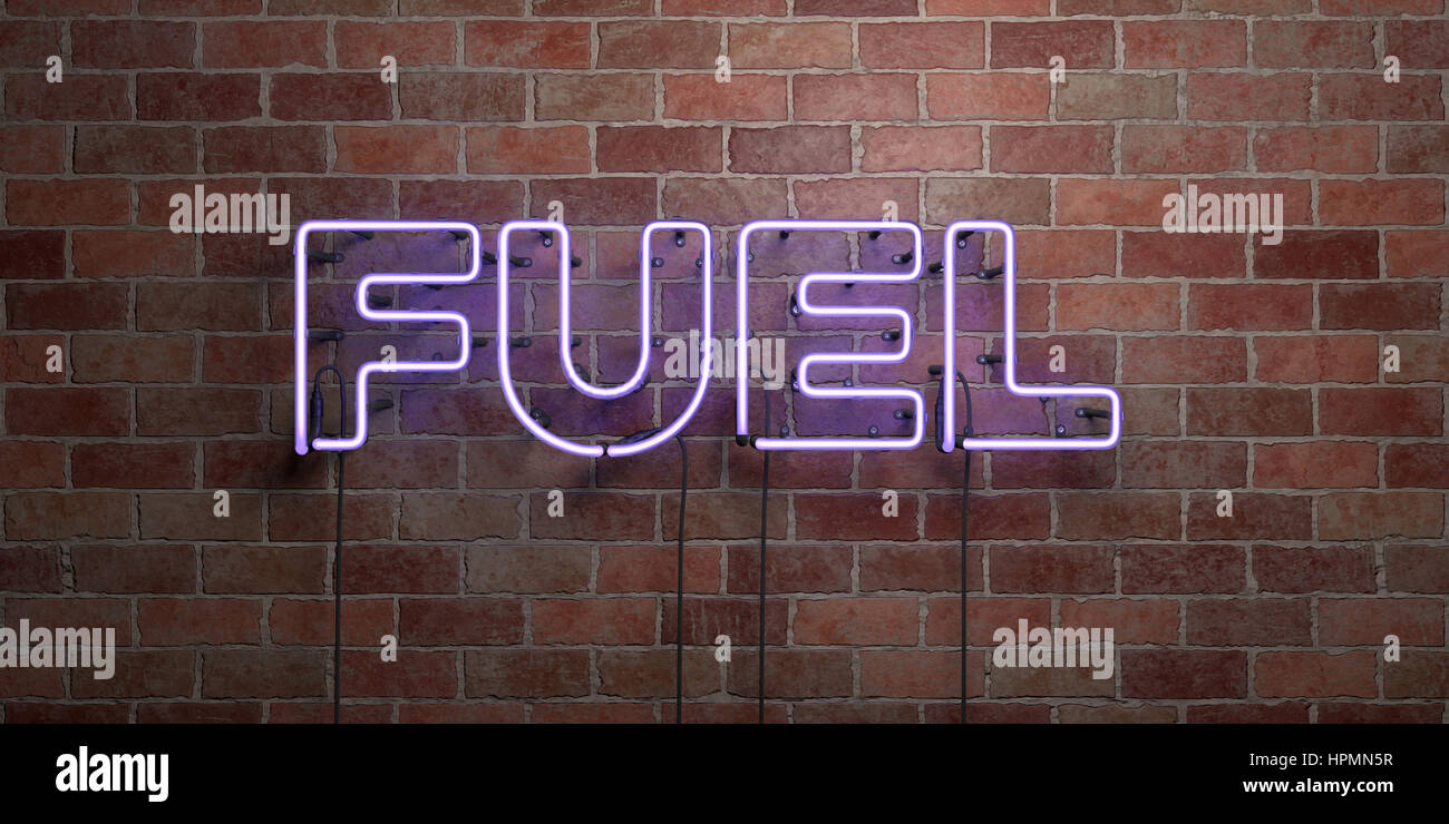 FUEL - fluorescent Neon tube Sign on brickwork - Front view - 3D ...