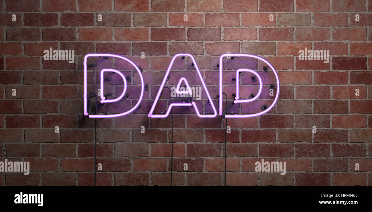 DAD - fluorescent Neon tube Sign on brickwork - Front view - 3D ...