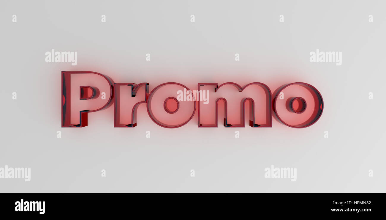 Promo - Red glass text on white background - 3D rendered royalty free ...