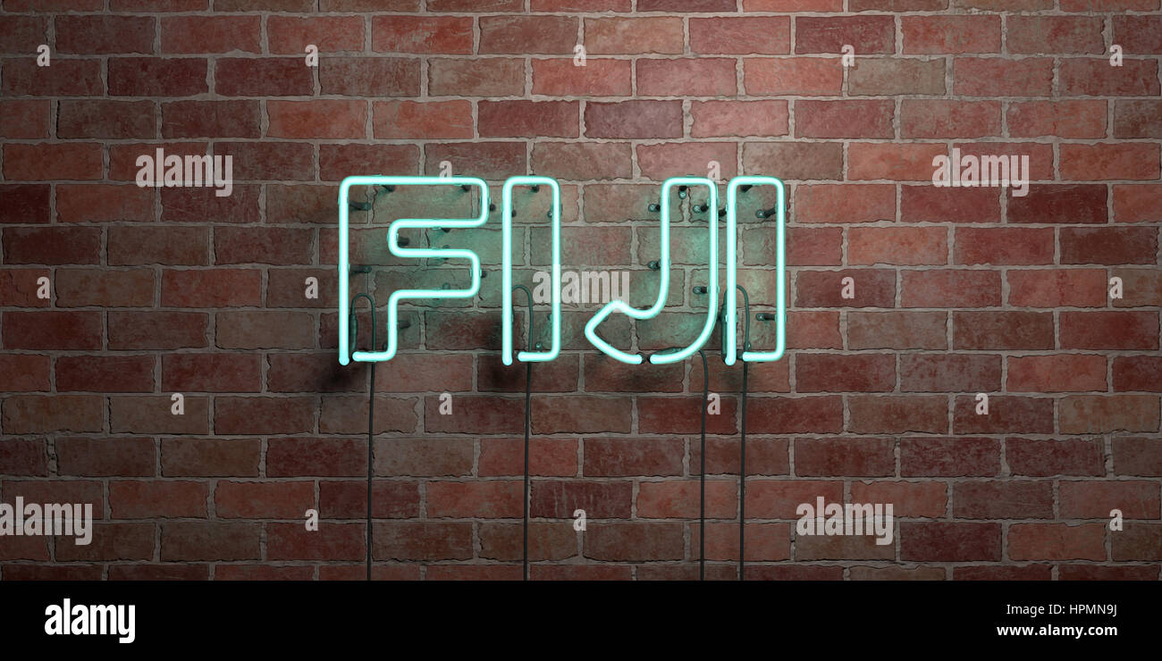 FIJI - fluorescent Neon tube Sign on brickwork - Front view - 3D ...