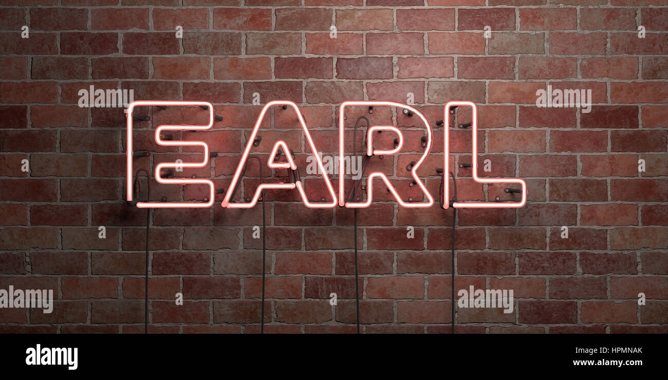 EARL - fluorescent Neon tube Sign on brickwork - Front view - 3D ...