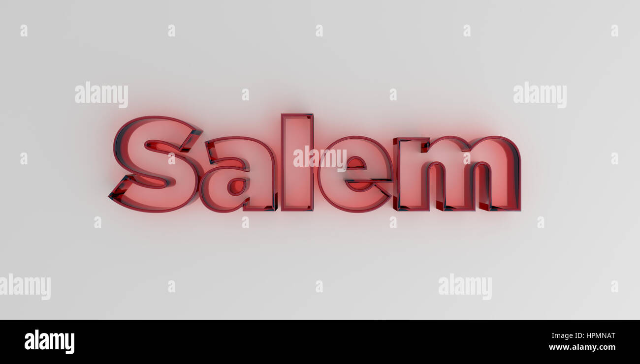 Salem - Red glass text on white background - 3D rendered royalty free ...