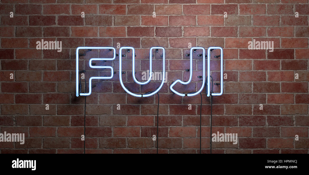 FUJI - fluorescent Neon tube Sign on brickwork - Front view - 3D ...