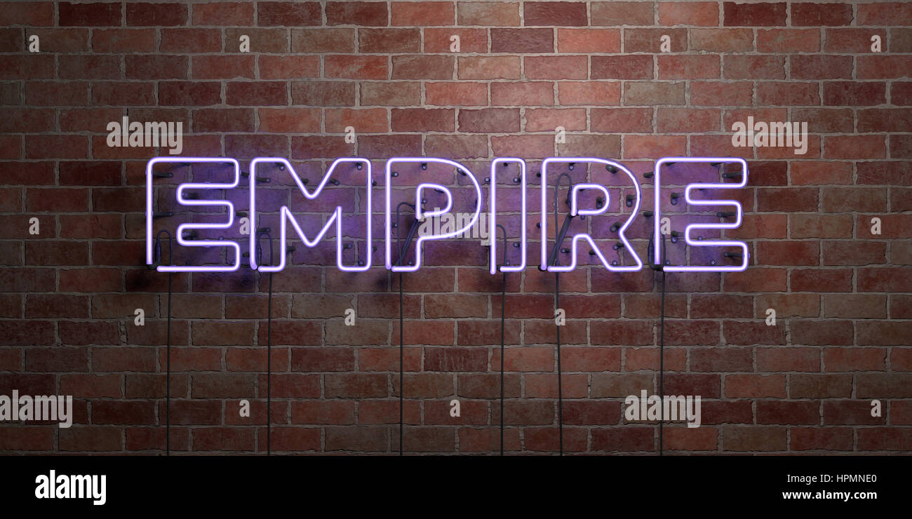 EMPIRE - fluorescent Neon tube Sign on brickwork - Front view - 3D ...