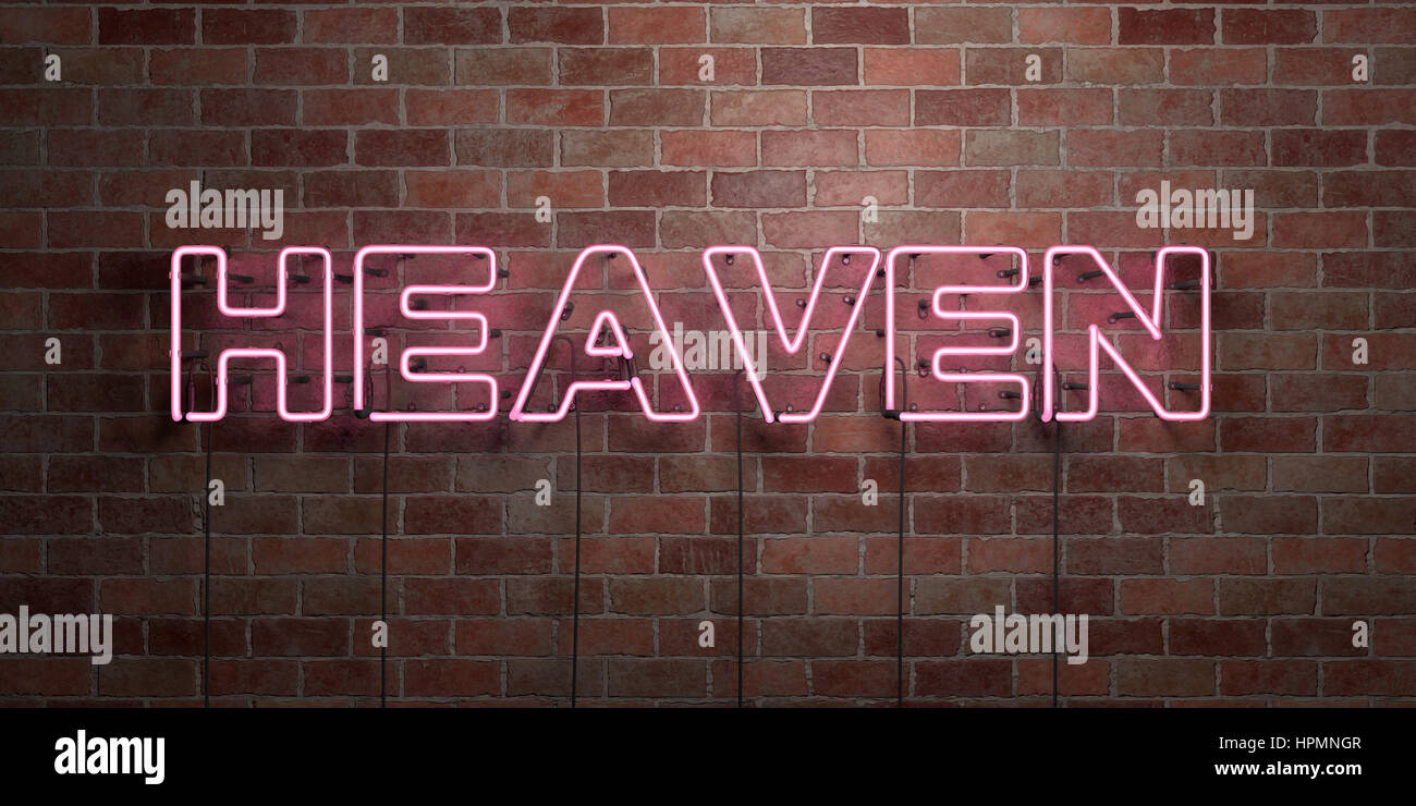 HEAVEN - fluorescent Neon tube Sign on brickwork - Front view - 3D ...